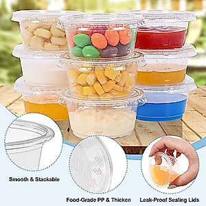 Blcculi Jello Shot Cups with Lids 2 oz,200 Sets Plastic Portion Cups with Lids,Disposable Souffle Cups Jello Cups,Clear Condiment Containers with Lids,2 oz Plastic Containers With Lids