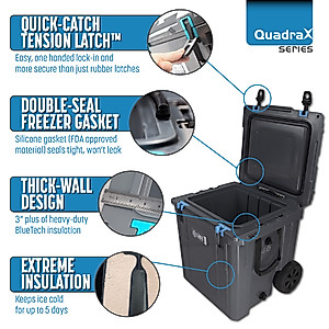 Cubix Outdoors QuadraX 46QT Wheeled Rotomolded Portable Hard Cooler for Camping, Fishing, Beach | Heavy Duty Insulated Ice Chest with Wheels and Handle | Cold Retention 5 Days