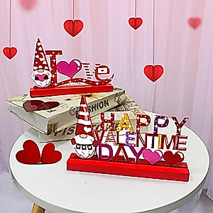 TURNMEON 3 Pcs Valentine's Day Table Decorations Sign Love Red Heart XoXo Gnome Happy Valentines Day Wooden Table Centerpieces Decoration for Valentine Home Office Decor Dinner Room Party Coffee