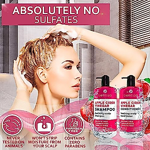 Apple Cider Vinegar Shampoo and Conditioner Set - Stop Flaky and Itchy Scalp – Sulfate Paraben Free Anti Dandruff Soothing Treatment for Dry, Oily and Damaged Hair - Intense Care for Women and Men