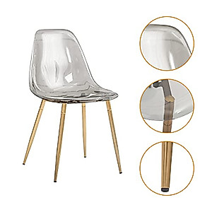 CangLong Clear Dining Chairs Set of 4, Modern Kitchen Acrylic Chairs with Transparent Seat, Plastic Accent Side Chair with Metal Legs, for Kitchen, Dining & Living Room, Ash Transparent