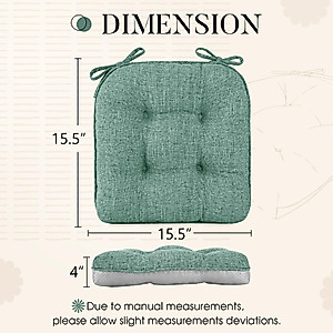 Basic Beyond Chair Cushions for Dining Chairs 4 Pack, Memory Foam Chair Cushion with Ties and Non Slip Backing, 15.5 x 15.5 Inches Tufted Chair Pads for Dining Chairs(Green)
