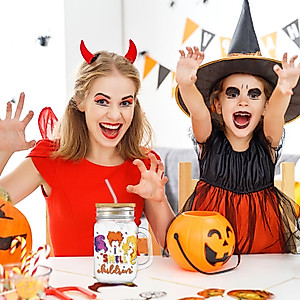 Whaline Halloween Mason Jar Mug with Handle 18oz Hocus Pocus Mason Jar Drinking Glasses Halloween Witch Ice Coffee Cups Glass Mugs Tumbler with Lid and Straw for Iced Coffee Tea Soda Cocktail Gifts