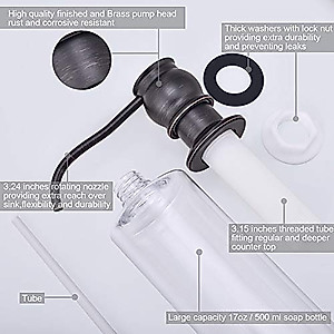 SAMODRA Kitchen Sink Soap/Lotion Dispenser, Brass Pump Head Oil Rubbed Bronze 17 OZ Bottle Built in Design Refill from The Top for Granite Thick Deck Installs