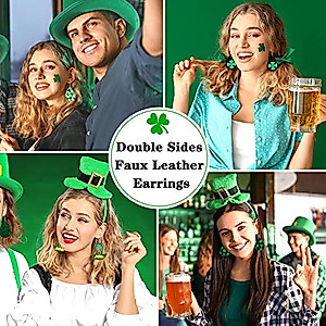 9 Pairs St Patrick's Day Pairs Faux Leather Earrings for Women Lightweight Leaf Long Dangle Earrings Teardrop Earrings