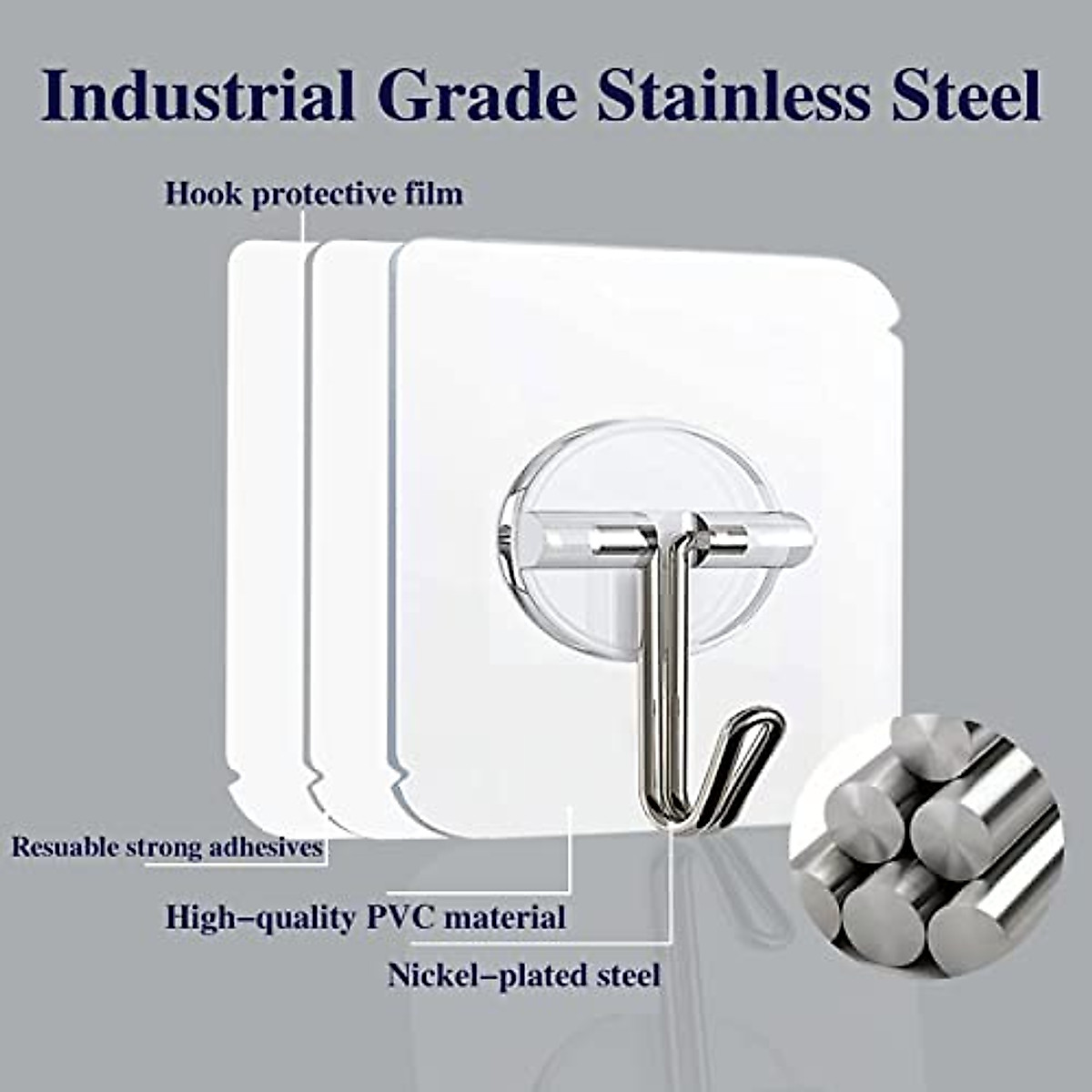 KAKAMINA 100 Pack Adhesive Hooks Wall Hooks 24lb(Max) Heavy Duty Self Adhesive Hooks,Transparent Reusable Adhesive Wall Hooks for Hanging for Kitchens, Bathroom, Office