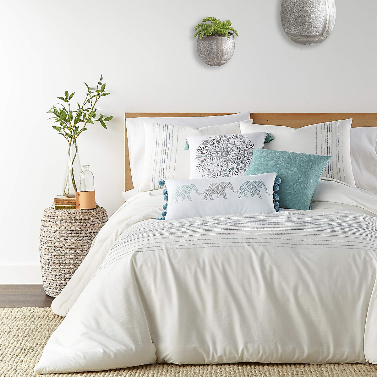 Levtex Home - Terrington Duvet Cover Set - King Duvet Cover (106 x 94in.) + Two King Pillow Cases (36 x 20in.) - Stripe White and Blue - Cotton