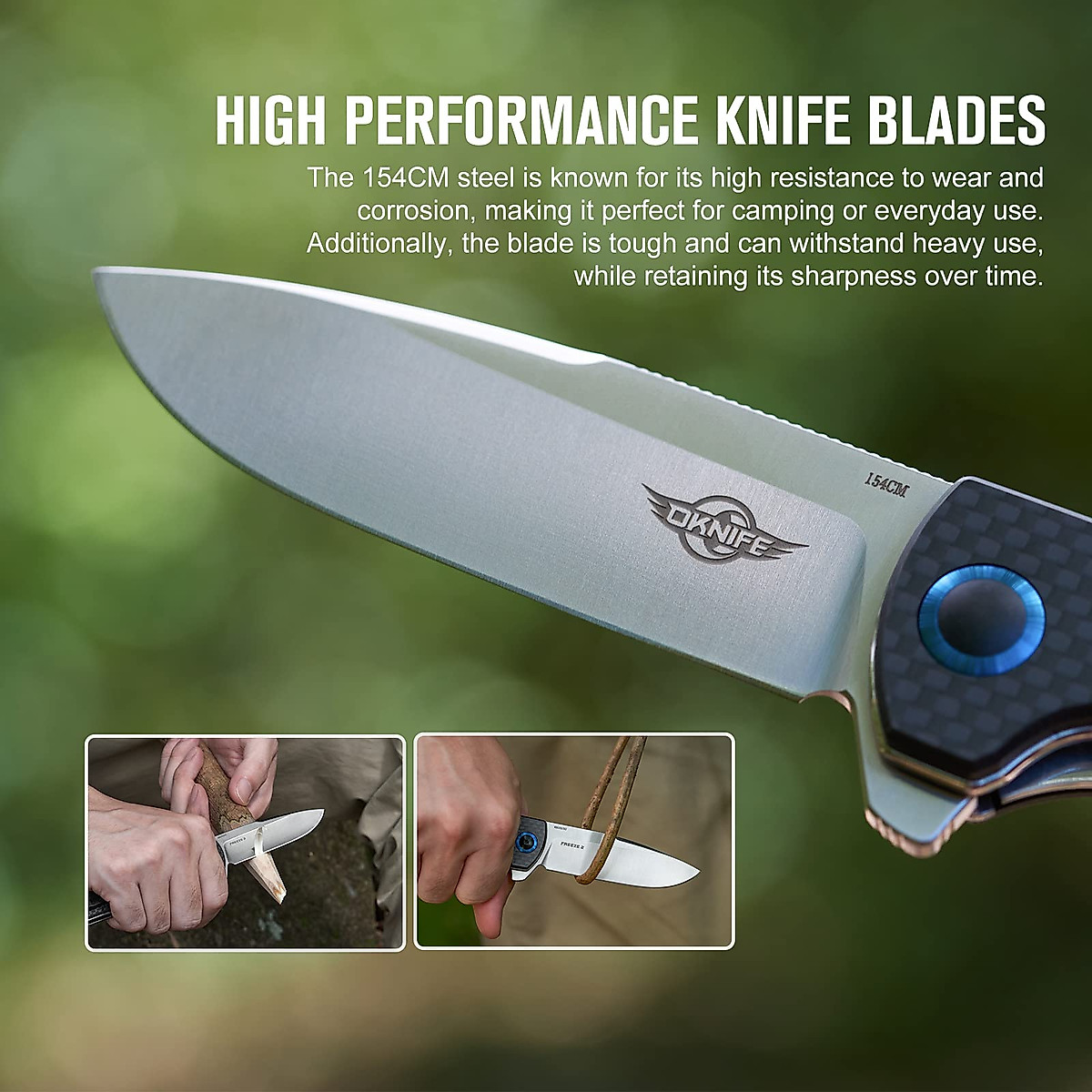 OKNIFE Freeze 2 Folding Pocket Knife, EDC Folding Knife with Carbon Fiber Overlay Handle, 154CM Steel Blade and Ceramic Ball Bearing Washer for Camping
