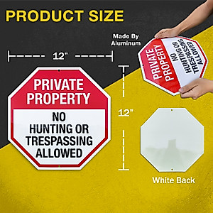 KOTTO Posted Signs No Trespassing No hunting signs, Posted Signs No Hunting or Trespassing Signs, Heavy Duty, Weather Resistant, 6 Pack 12" Rustproof Aluminum Posted Signs
