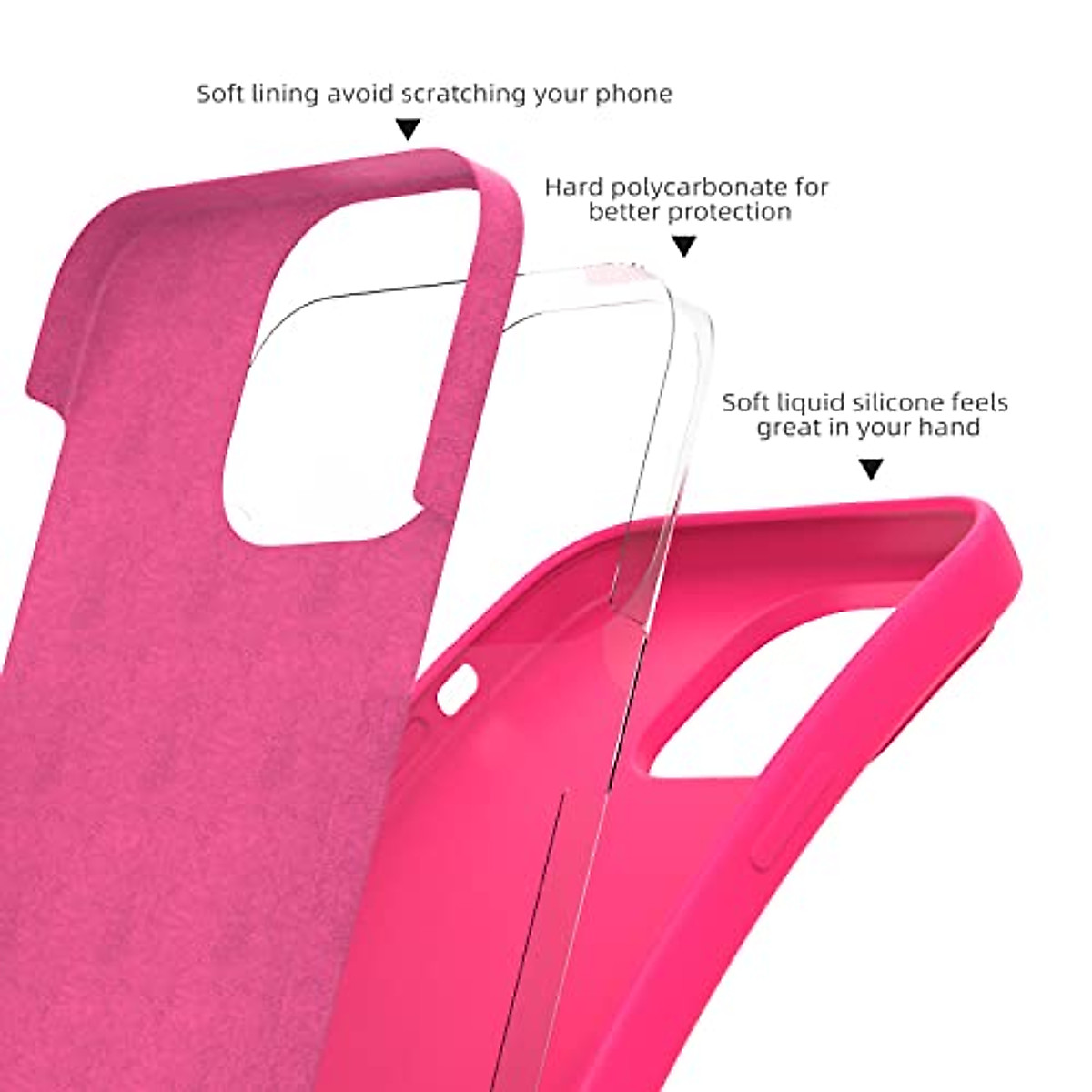 K TOMOTO Compatible with iPhone 14 Pro Max Case for Women, [Drop Protection] [Anti-Fingerprint] [Anti-Scratch] Shockproof Soft-Touch Silicone Phone Case for iPhone 14 Pro Max 6.7", Hot Pink