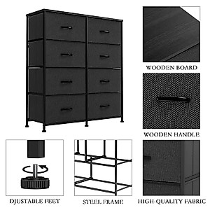 JUMMICO Tall Wide 8 Drawers Dresser for Bedroom, Dormitory (Black)