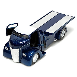 Jada Toys Just Trucks 1:24 1947 Ford COE Flatbed Die-cast Car Dark Blue/White with Tire Rack, Toys for Kids and Adults