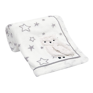 Lambs & Ivy Luna Gray/White Stars with Appliqued Owl Luxury Soft Baby Blanket, 30x40 Inch (Pack of 1) (740034)