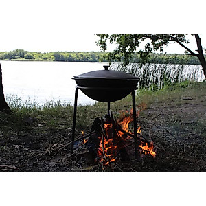 BRIZOLL Cast Iron Uzbek Kazan Dutch Oven Pot with Lid 10.5 qt. (10 L) Asian Cauldron Camping Wok Cooking Kitchen