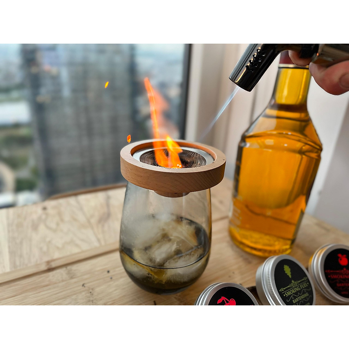 DolcheMercato Cocktail Smoker Kit with Torch – 4 Flavors Wood Chips Bourbon, Whiskey Smoker Infuser Kit, Old Fashioned Drink Smoker Kit (No Butane/Fuel)
