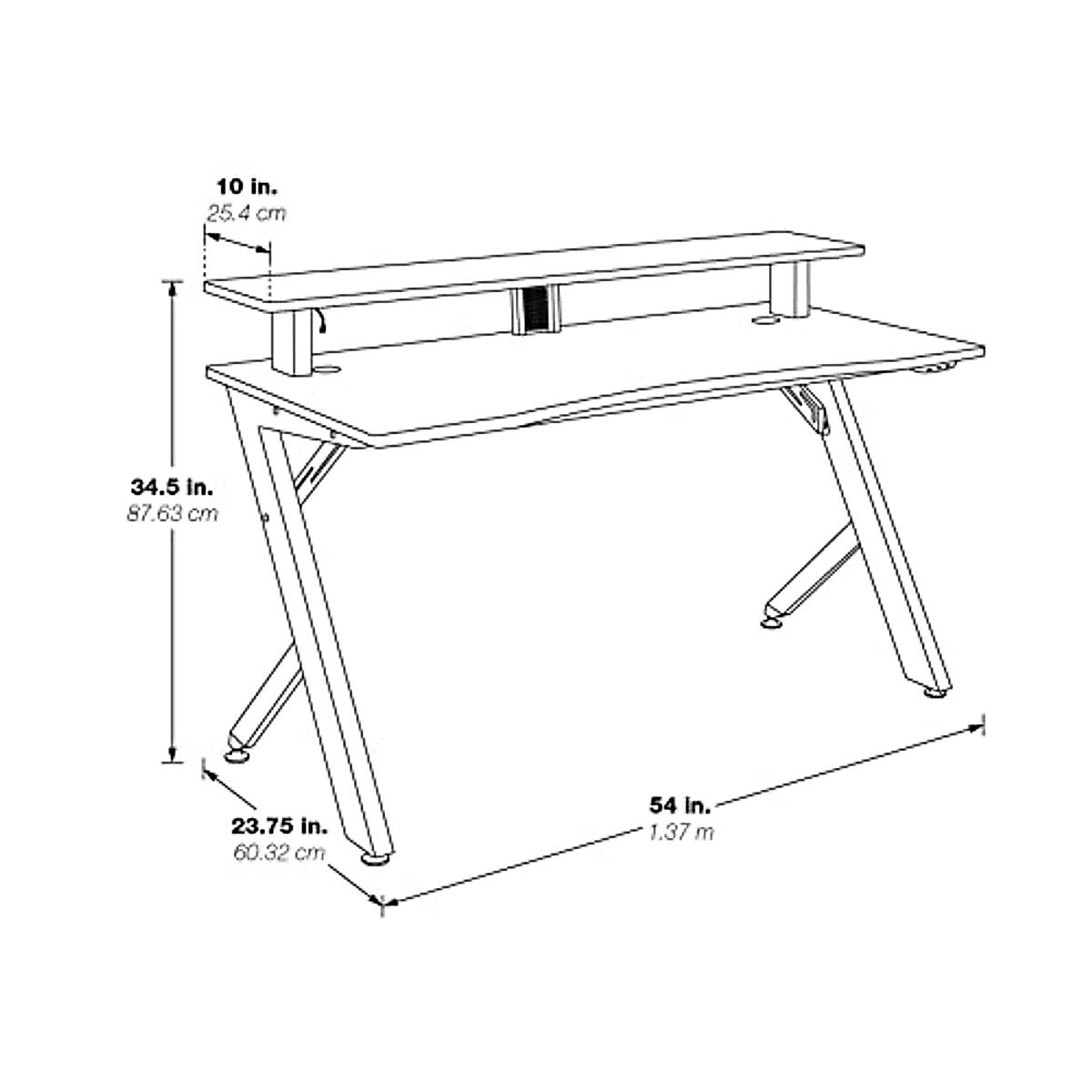 OSP Home Furnishings Area51 Battlestation Gaming Desk with Bluetooth RGB LED Lights, Matte Black