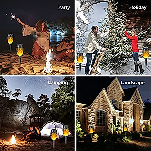 REEGOLD Solar Outdoor Flame Torch Lights: LED Tiki Torches with Flickering Flames for Christmas Halloween Garden Yard Patio Decor | IP65 Waterproof Landscape Lights with Auto On/Off | 6 Pack