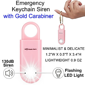 130dB Keychain Siren Strobe Light. Loud Sound Personal Safety Alarm with Carabiner. SOS Emergency Alerts for Women, Girls, School Children, Night Runners, Hiking. Bear Alarm Deterrent.Pink