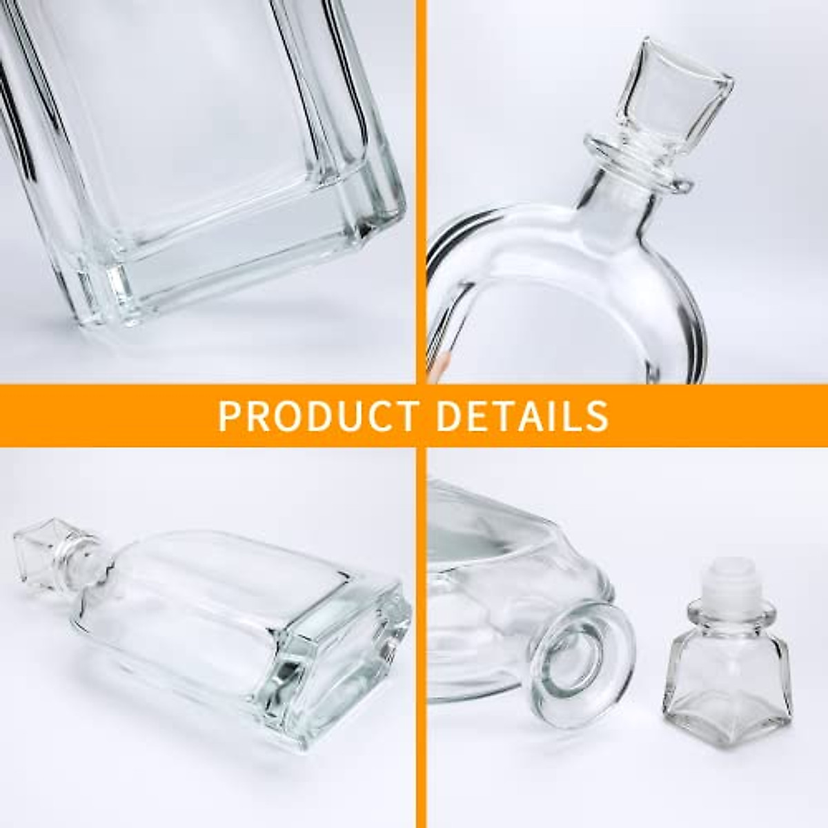 Salzesfalls Whiskey Decanter with Glass Stopper-Whiskey Glass Bottle with Airtight Geometric Stopper for Wine, Bourbon, Brandy, Liquor, Tequila, Liquor Decanter for Men.（2 Pack）