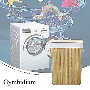 Clothes Laundry Hamper with 2 Removable Liner Bags,Handwoven Bamboo Laundry Basket with Easy Carry Handles