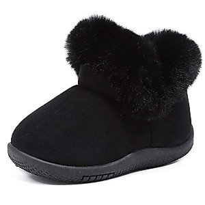 KEESKY Toddler Boots for Girls Suede Warm Fur Lined Ourdoor Footwear Black Size 3.5 M Toddler