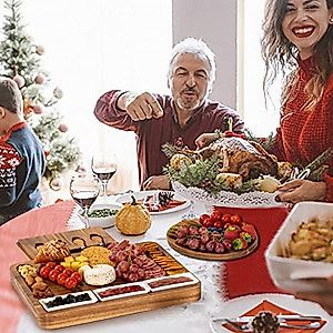 Oyydecor Cheese Board and Knife Set Large Acacia Wooden Charcuterie Board Set, Perfect Wood Serving Plate for Meats, Cheese, Crackers and Wine for Men and Women Thanksgiving Birthday Wedding Gifts