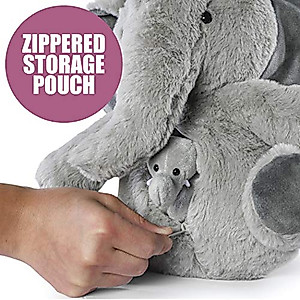 PREXTEX Plush Elephant Toys Stuffed Animal w/ 3 Elephant Baby Stuffed Animals - Big Elephant Zippers 3 Little Plush Baby Elephant - Elephant Plush Toys for Kids 3-5 - Great Gift for Elephant Lovers