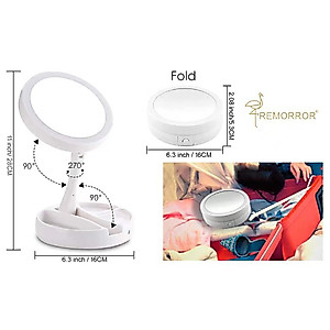 Lighted Makeup Mirror,Double Sided 10X Magnifying Mirror,Vanity Mirror with Lights,Smart Design with Brightness$Angle&Height Adjustability,Folding Compact Mirror,LED Mirror for Travel