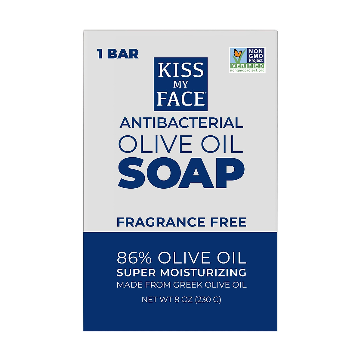 Kiss My Face Antibacterial Fragrance Free Bar Soap, Balanced Moisturizing Cleanse, With Added Anti-Bacterial Support, Cruelty Free Vegan Soap, Palm Oil Free, 8 Oz Bar (Packaging May Vary)