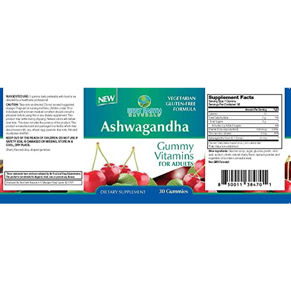 Best Earth Naturals Ashwagandha Gummies - Delicious Cherry Flavored, Vegan, Gluten Free Ashwagandha Gummy Vitamins 30 Count