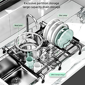 Extra Large Black Expandable Roll Up Dish Drying Rack,Over The Sink Kitchen Rolling up Dish Drainer in Sink, for Kitchen Sink Counter，Foldable Sink Cover with Removable Utensil Holder(13.6"-25.1")