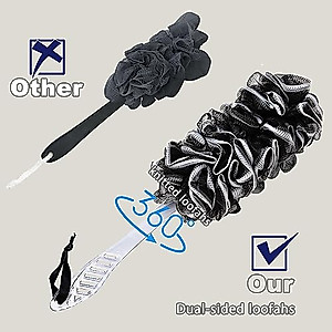 Qewro 2Pack Back Scrubber for Shower, Dual-Sided Loofah on a Stick as Shower Brush Exfoliating Body with Long Handle, Loofah Sponge Mens Loofah Bathing Accessories for Women