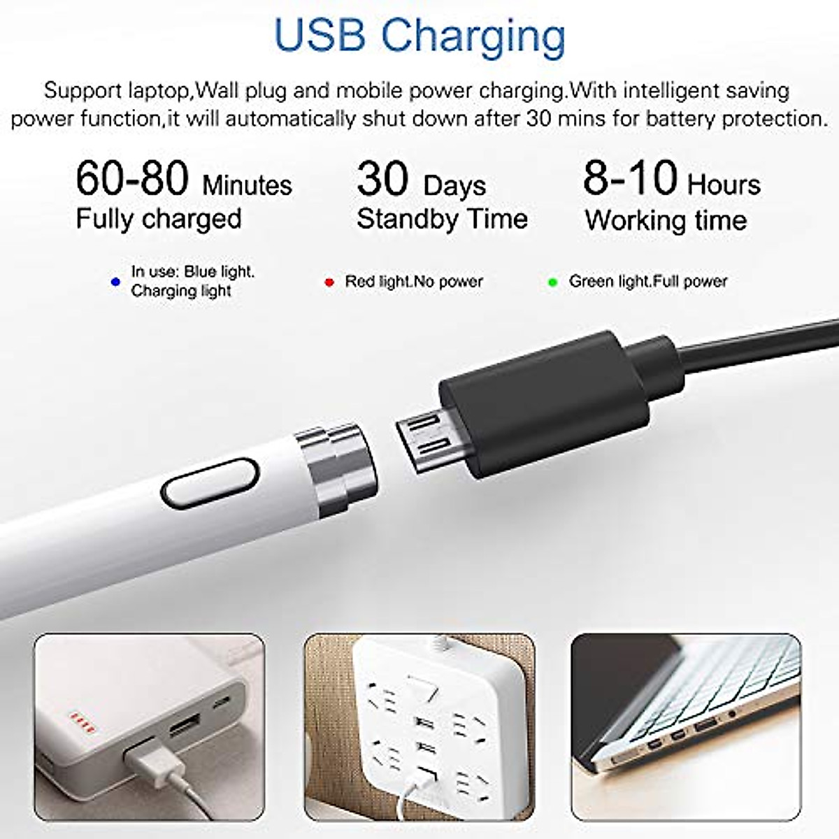 Active Stylus Pen Compatible for iOS&Android Touch Screens, Pencil with Dual Touch Function,Rechargeable Stylus for iPad/iPad Pro/Air/Mini/iPhone/Cellphone/Samsung/Tablet Drawing&Writing