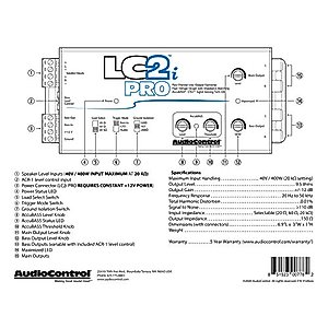 AudioControl LC2i PRO 2-Channel Line Output Converter with Impedance Matching, AccuBASS with 2-Channel Interconnect Cable