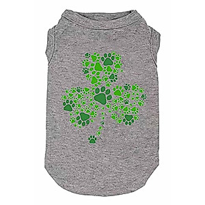 Dog Apparel Lucky Boy Letter Print Clover Shirts for Small Large Dog Vest Puppy Gift St Patrick's Day Costume (Medium, Grey02)