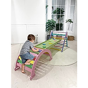 Avenlur Hazel 5-in-1 Indoor Climbing Gym - Waldorf and Montessori Climbing Set with Triangle Ladder, Climbing Ramp, Arch Climber, Rocker, and Slide - Montessori Toys for Children 18mo to 7yr (Rainbow)