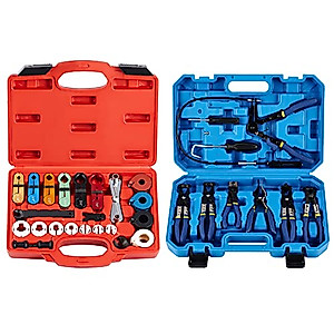 Orion Motor Tech 25pc Master Quick Disconnect Tool Set and 9pc Hose Clamp Pliers for Fuel Line Coolant Radiator Heater and Water Hose
