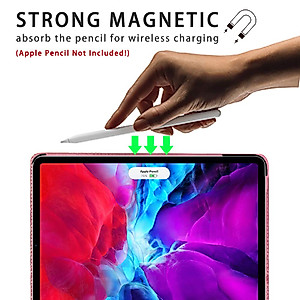 CASZONE Case for iPad Air 13 inch 2024 iPad Pro 12.9 6th/5th/4th/3rd Gen.iPad Pro12.9/Air13 Glitter Case Support Pencil Charging with Folio Kickstand Slim Smart Cover Auto Sleep/Wake,Hand Strap Pink