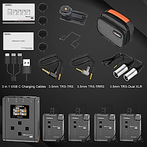 comica BoomX-U Qua 4-Channel UHF Wireless Lavalier Lapel Microphone System, 4 Audio Tracks Individual Output, Noise Cancellation, Monitor, 394' Range, Lav Mic for Camera, iPhone, Android, PC, etc