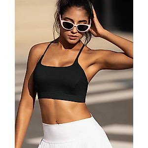 RUNNING GIRL Sports Bras for Women,Y-Back Workout Bras Padded Supportive Black Sports Bra Plue Size(WX2915Black,L)