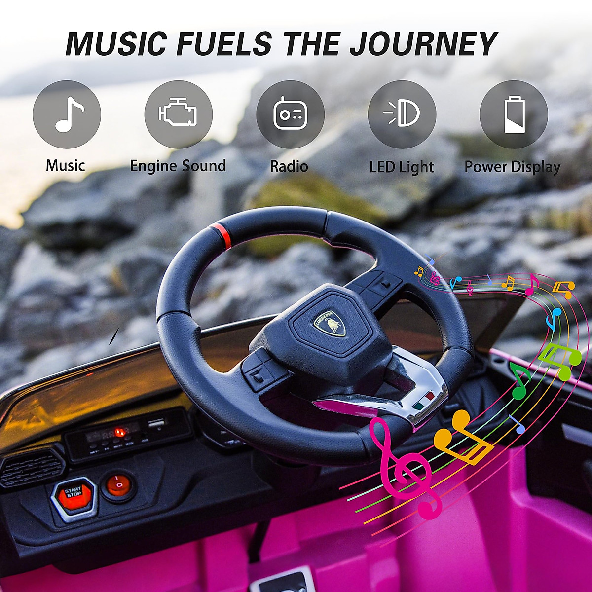 Rock Wheels Licensed Lamborghini Urus Ride On Truck Car Toy, 12V Battery Powered Electric 4 Wheels Kids Toys w/Parent Remote Control, Foot Pedal, Music, Aux, LED Headlights, 2 Speeds (Pink)