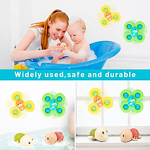 2PCS Suction Cup Spinner Toys with Swim Turtle Water Bath Toys for Toddlers 1-3 Year Old Boys Gifts, Bath Toys, Bathtub Toys for Baby Pool Toys, First Birthday Baby Gifts for 1 Year Old Girls Boys