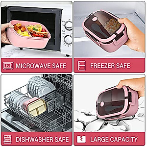 Bento Box Kids Kit, 1.3ML Bento Box with Sauce Container & Cutlery, 6 Compartments Carrying Handle Bento Lunch Box for Kids Adults Kids Toddler