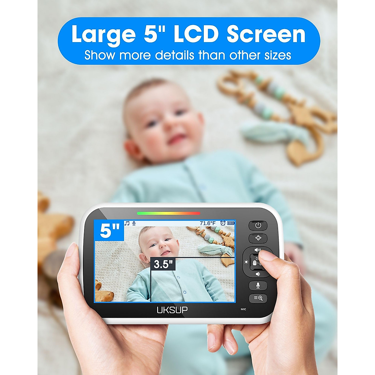 Baby Monitor with 4 Cameras and Audio - 5” Display Video Baby Monitor with 30 Hours Battery Life, Remote Pan & Tilt, 2X Zoom,Auto Night Vision, 2 Way Talk, Temperature Sensor,Lullabies,960 Feet Range