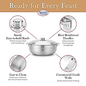 Alpine Cuisine 7-Quart Gourmet Aluminum Caldero Stock Pot, Cooking Dutch Oven Performance for Even Heat Distribution, Perfect for Serving Large & Small Groups, Riveted Handles, Commercial Grade