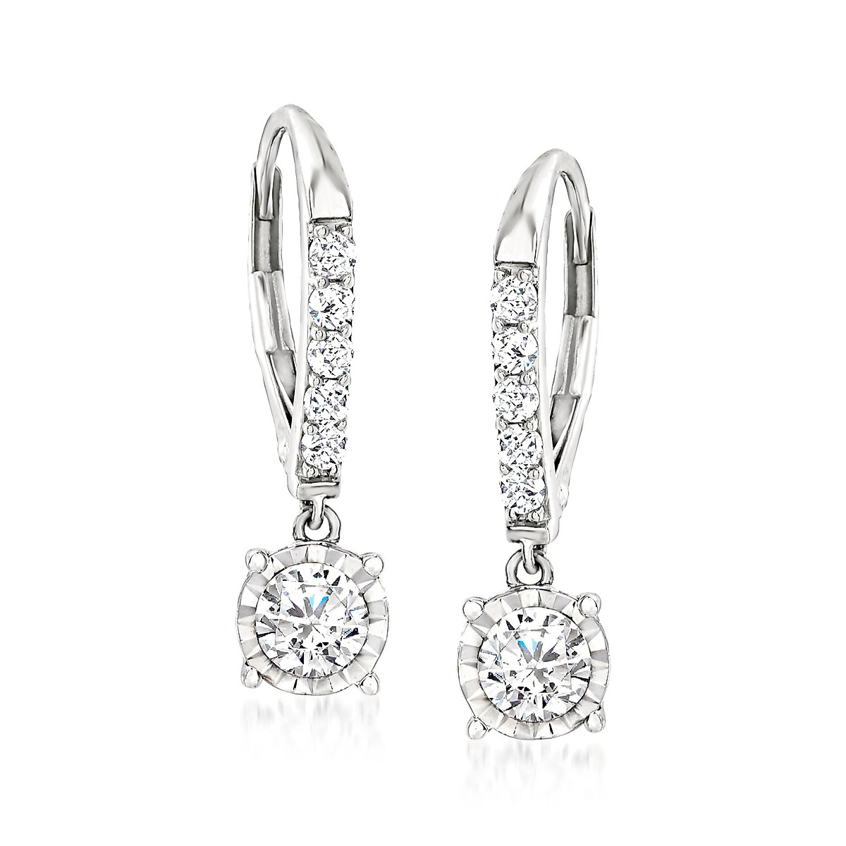 Ross-Simons 1.00 ct. t.w. Diamond Drop Earrings in 14kt White Gold
