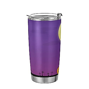 Jihqo Halloween Night Pumpkin Tumbler with Lid and Straw, Insulated Stainless Steel Tumbler Cup, Double Walled Travel Coffee Mug Thermal Vacuum Cups for Hot & Cold Drinks 20oz