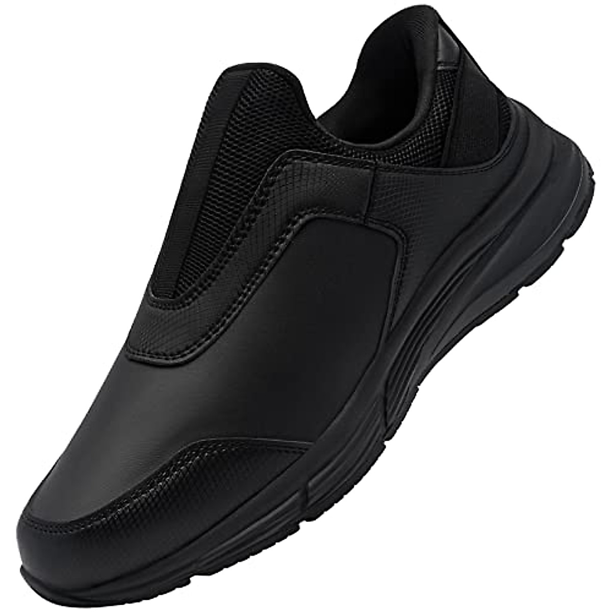 LARN SAFETY Non Slip Work Shoes for Men Waterproof Food Service Kitchen Shoe Chef Restaurant Slip-on Comfortable Casual Walking Shoes Slip Resistant Black/9.5