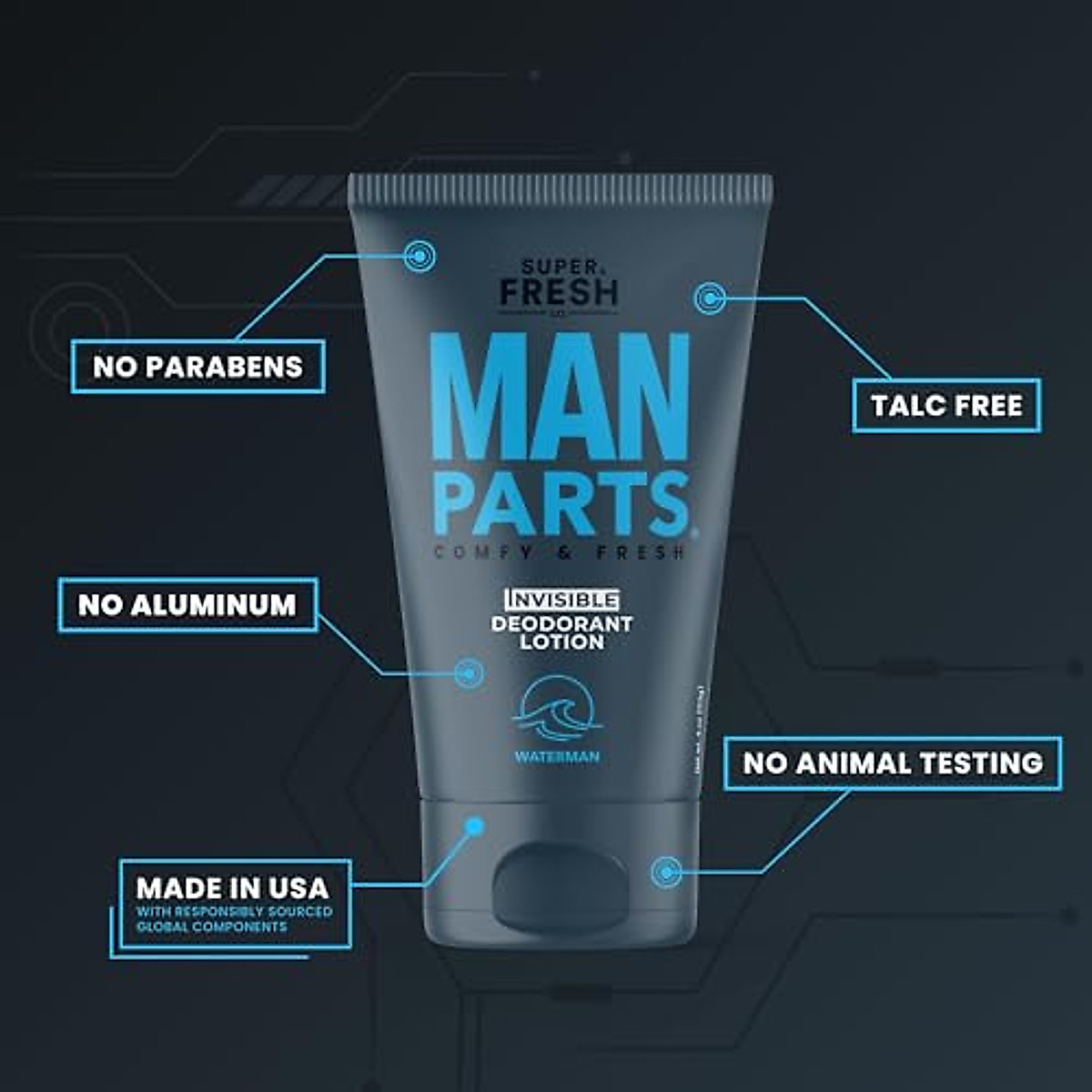 Ball Deodorant Lotion for Men by Super Fresh | Mens Hygiene Cream for Groin, Butt, & Body | Control Odor and Stay Comfortable | Aluminum Free | 4 oz Tube