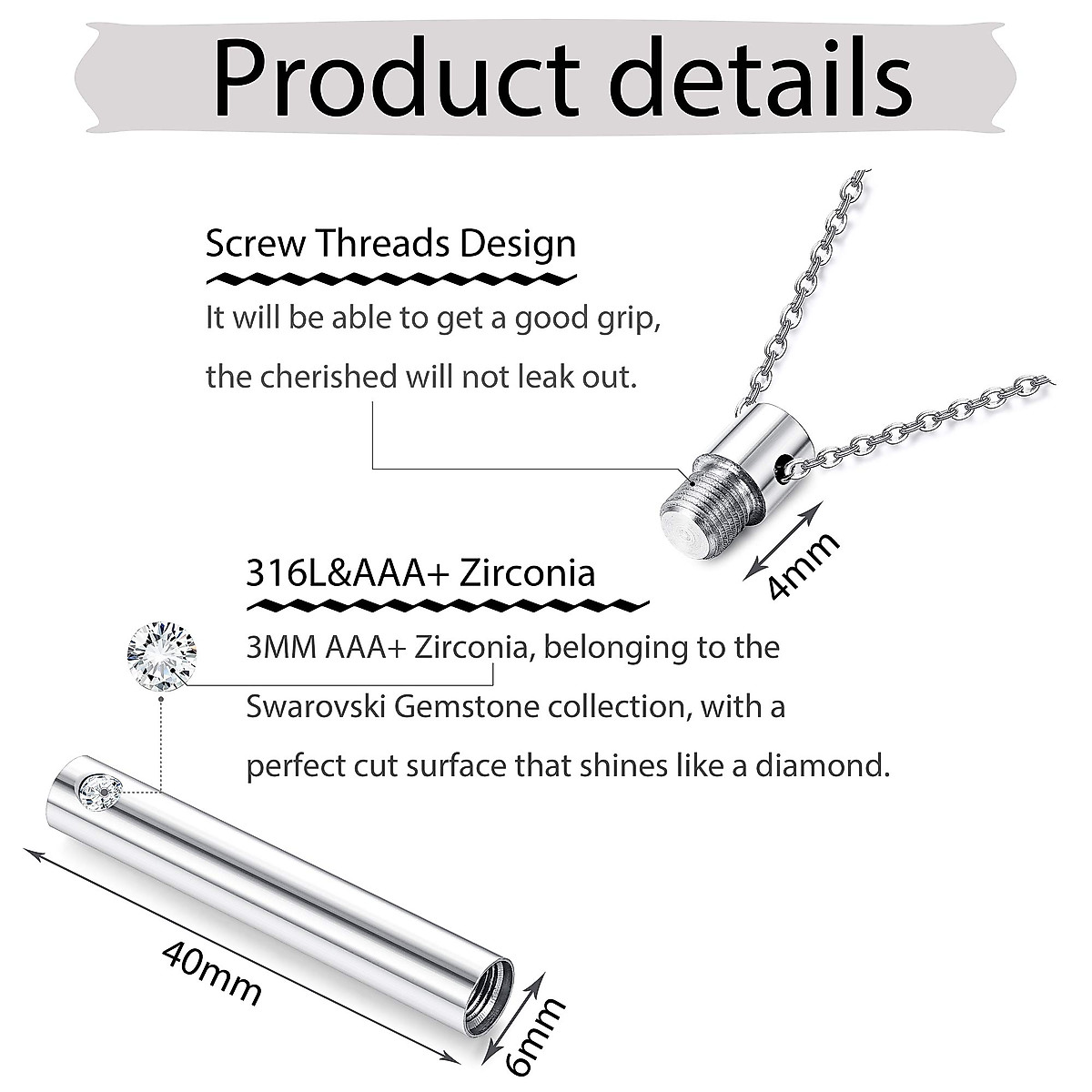 MILACOLATO 2 Pcs Cremation Urn Necklaces for Ashes with Cubic Zirconia Stainless Steel Keepsake Cremation Jewelry Necklaces for Human Pet Ashes Memorial Ash Necklace for Men Women, Round & Square